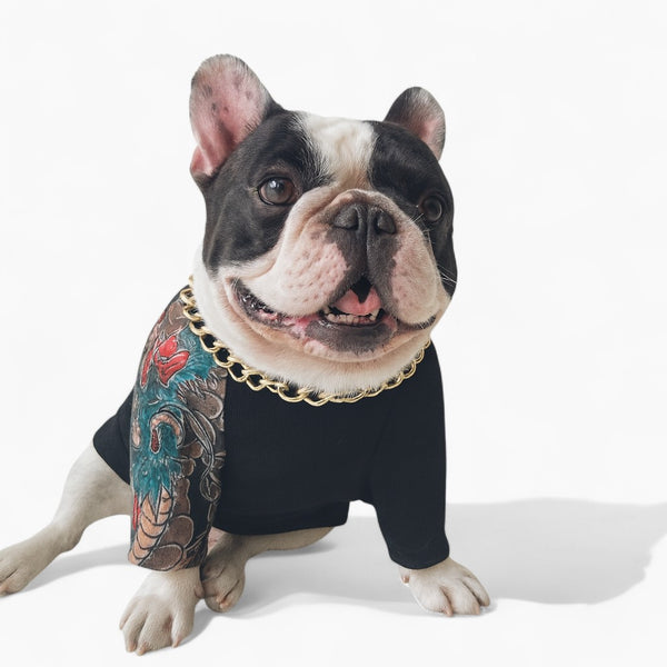 Skindura Frenchie Dragon Print Jumpsuit – Tattoo Style Cool Dog Four-L